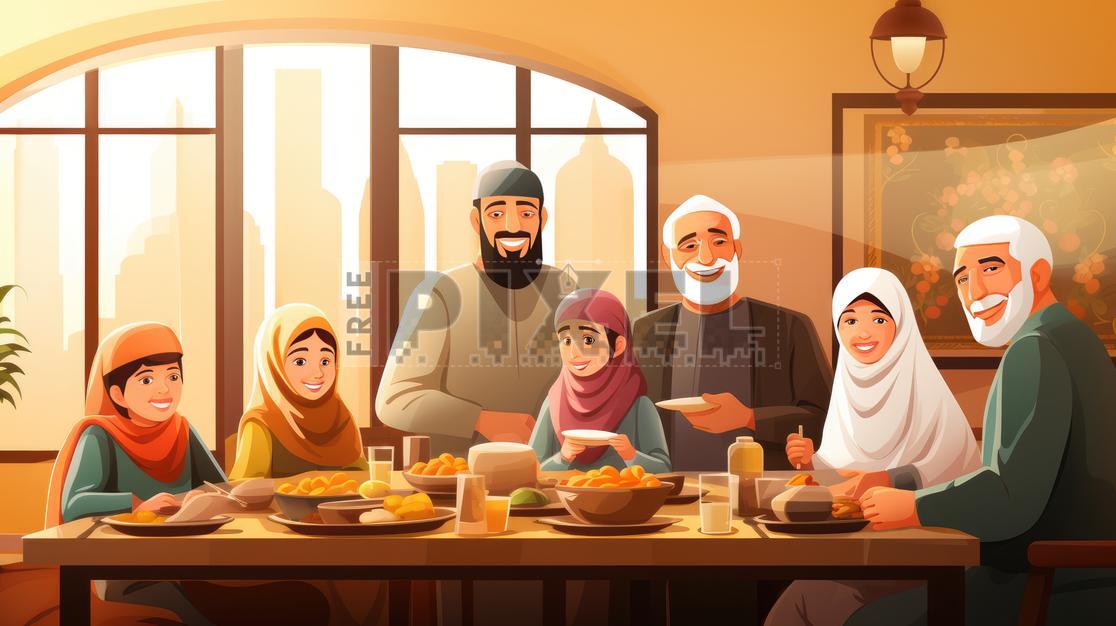 Muslim Family Eating