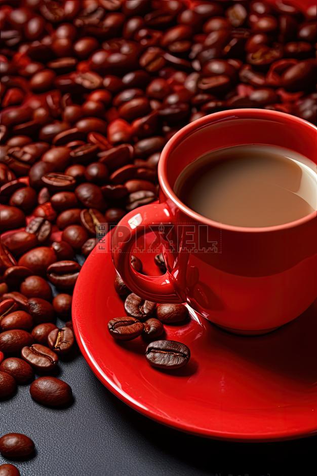 Red Coffee Cup With Coffee Beans
