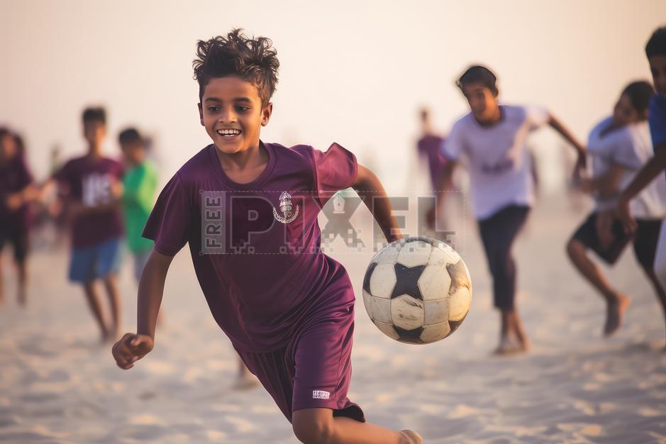 Kids Playing Soccer On The Beach