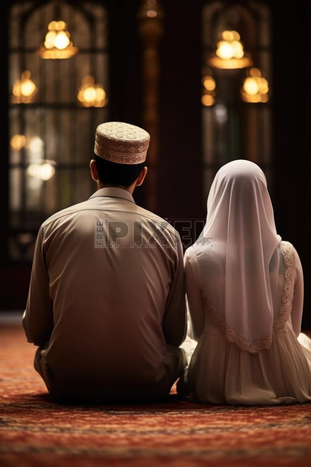 Muslim Couple Praying Together Asian Muslim Couple Standing While
