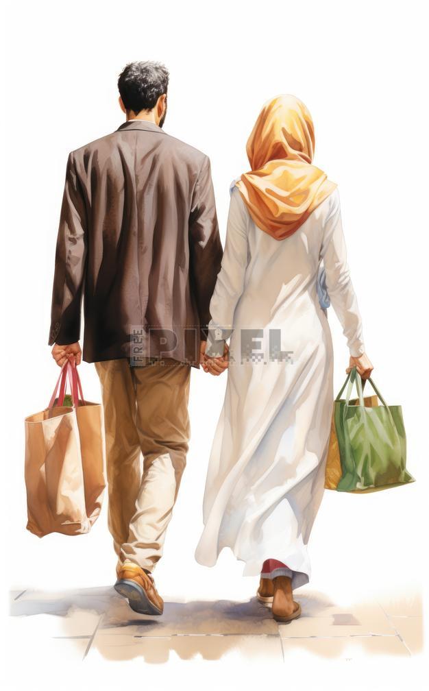 Muslim Couple Holding Hands Walking