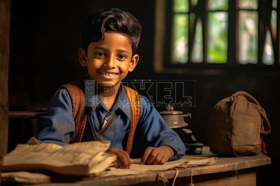 Indian Boy Reading A Book
