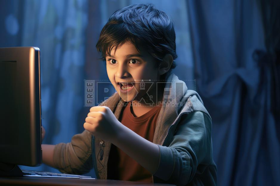 Excited Kid Computer