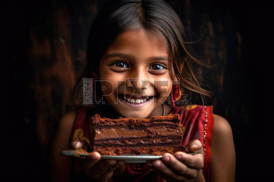 Woman Eating Chocolate Cake