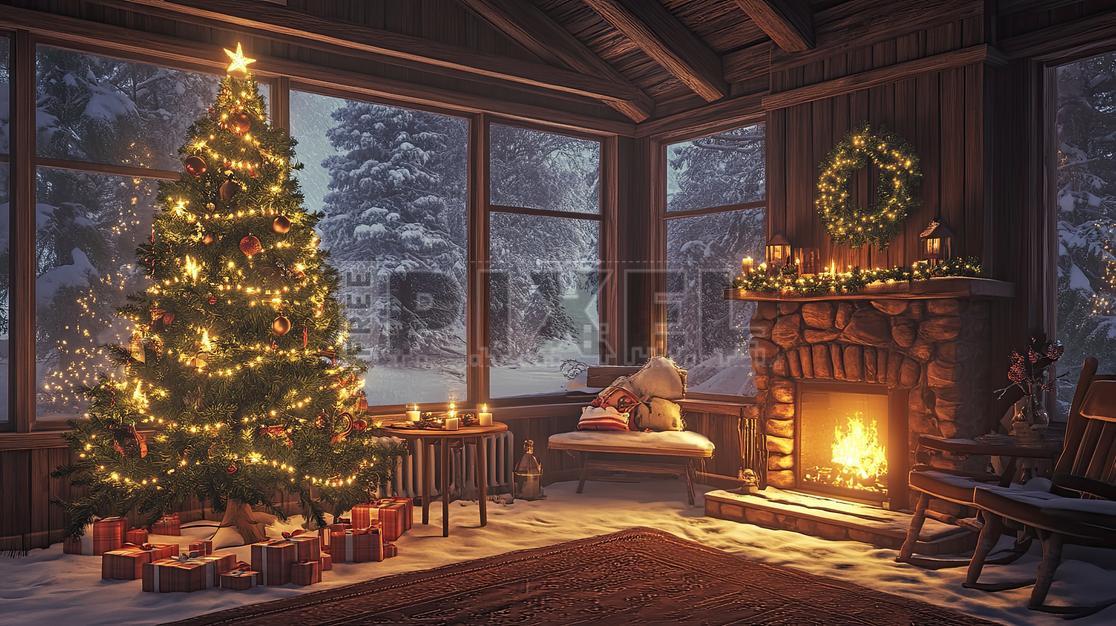 Indoor Christmas Scene Wallpaper