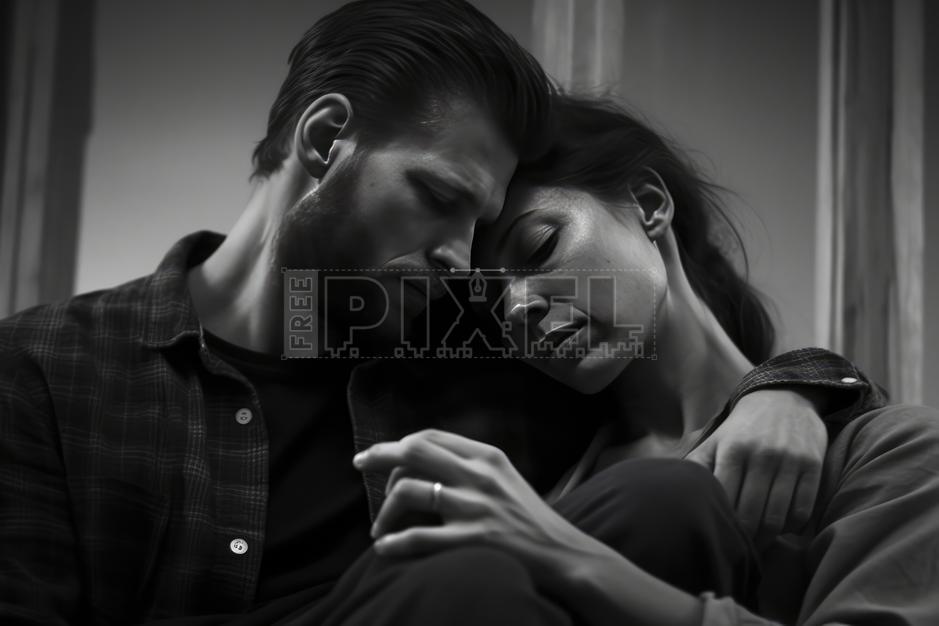 Couple Cuddling Black And White