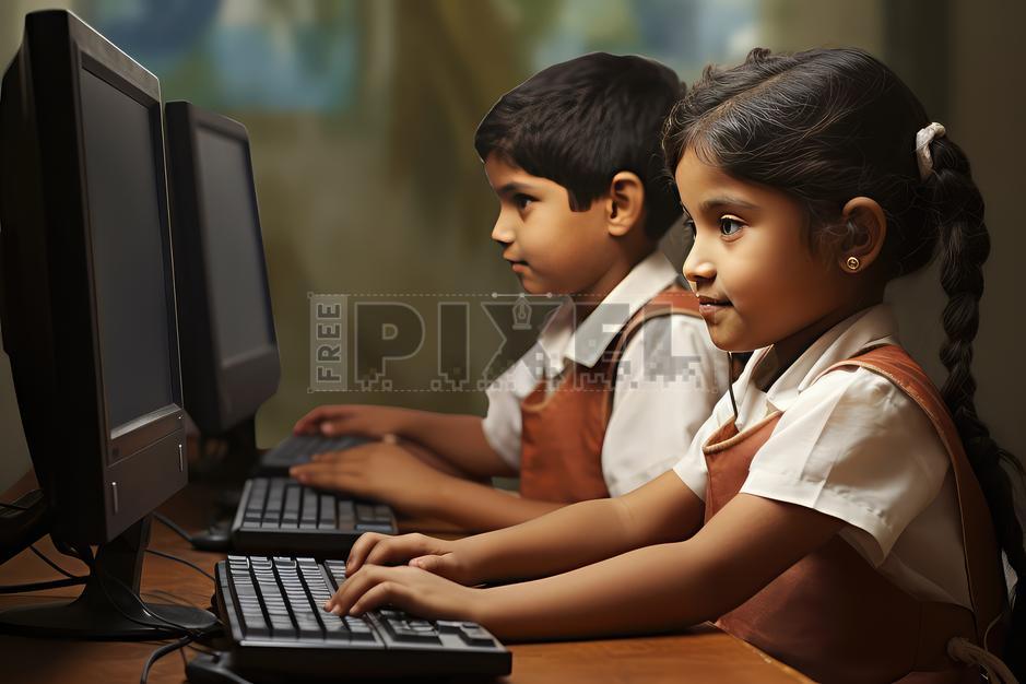 Children In Classroom With Computers