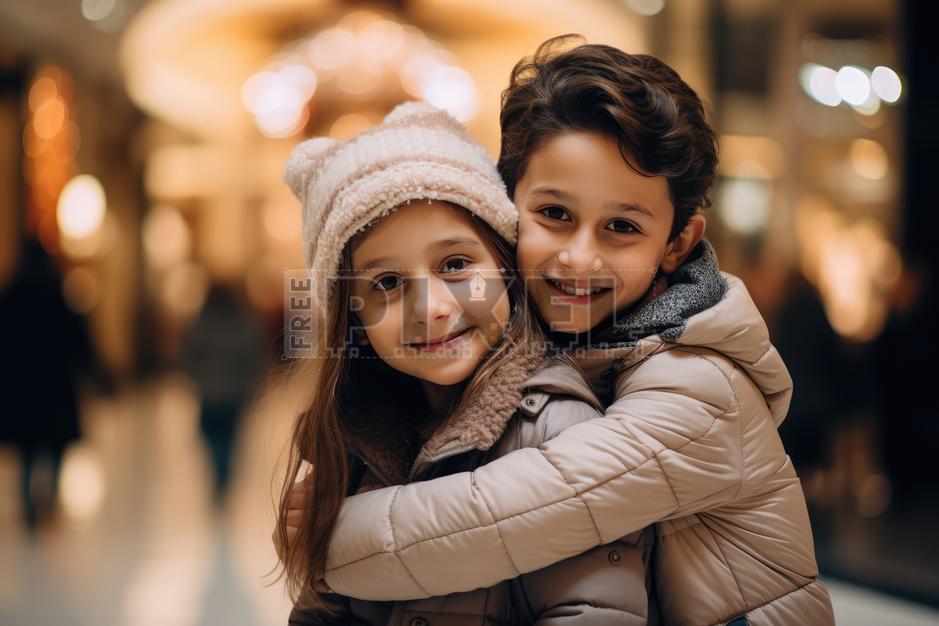 Two Little Kids Hugging