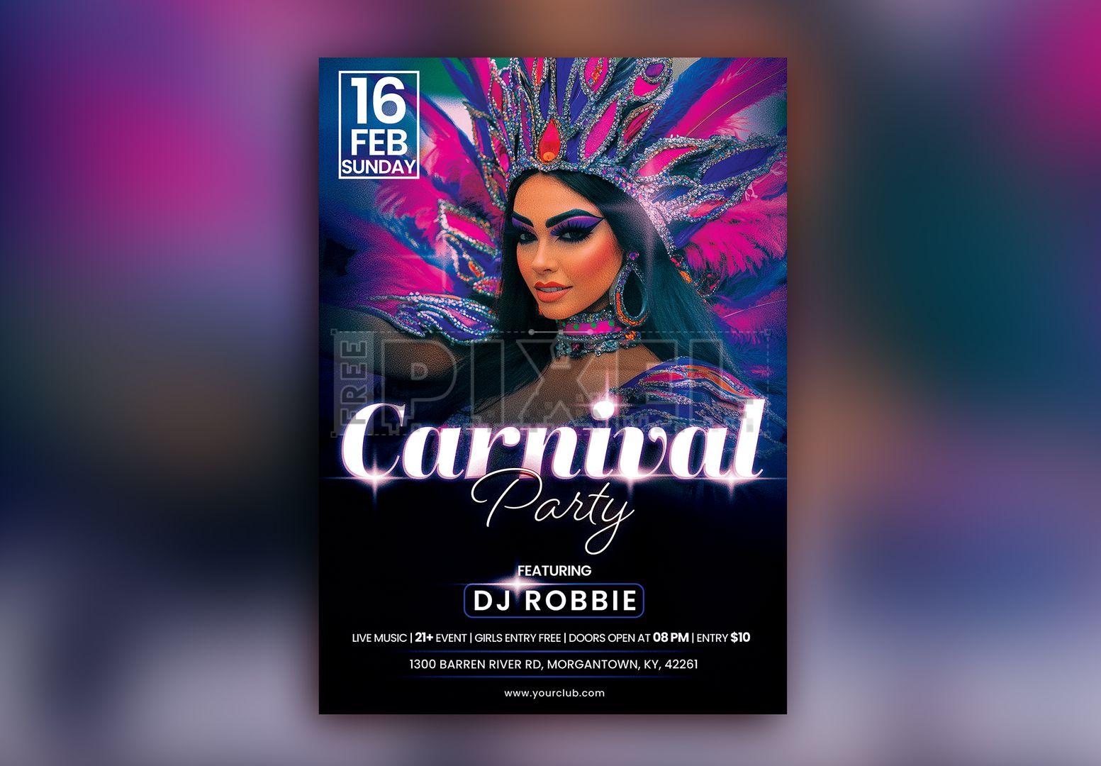 Free Templates - Carnival Party Flyer Template With Female Samba Dancer ...