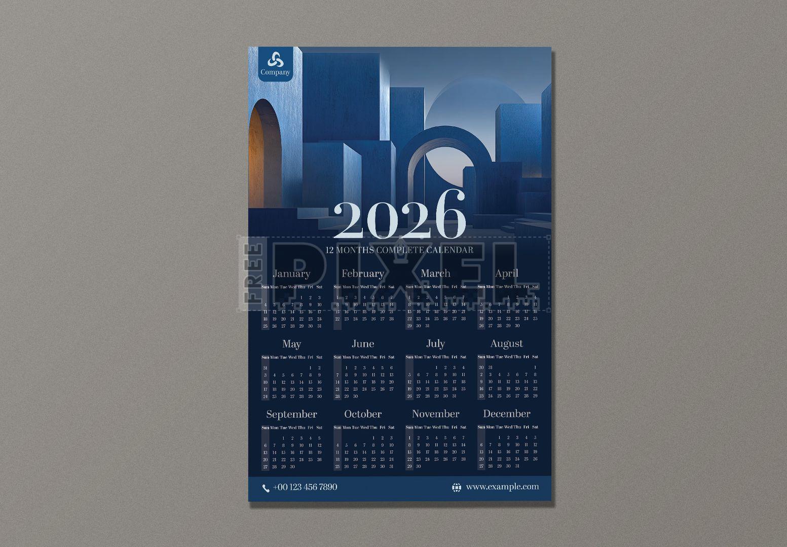 Free Templates - Editable AI Template | 2026 Yearly Wall Calendar ...