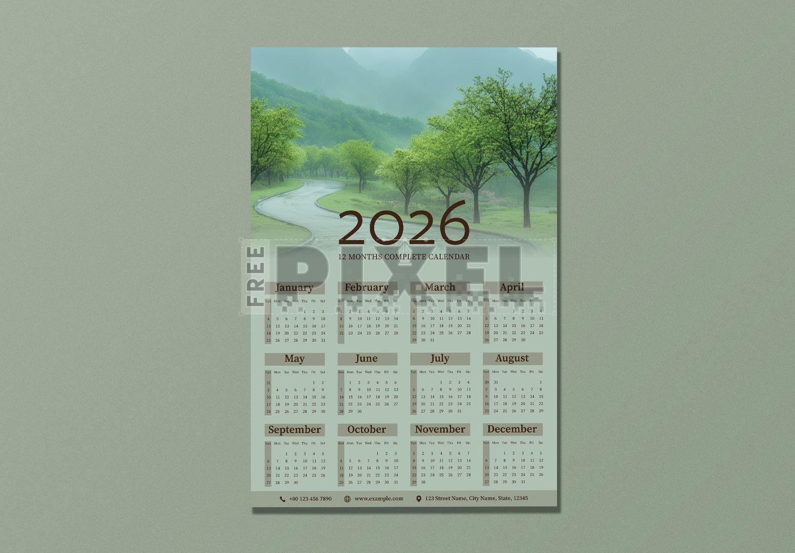 Free Templates - Editable AI Template | 2026 Yearly Wall Calendar ...