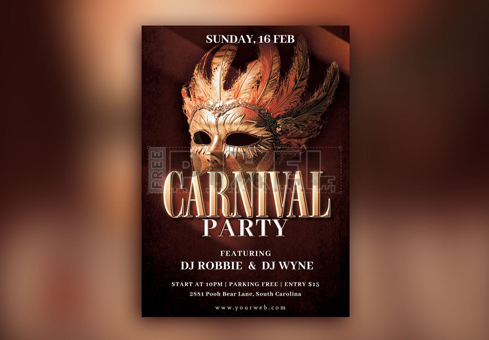 Free Templates - Editable Carnival Party Flyer Template With Golden ...