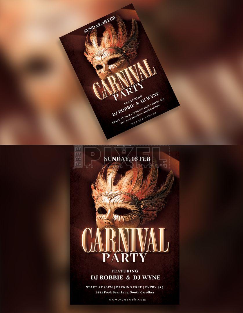Free Templates - Editable Carnival Party Flyer Template With Golden ...