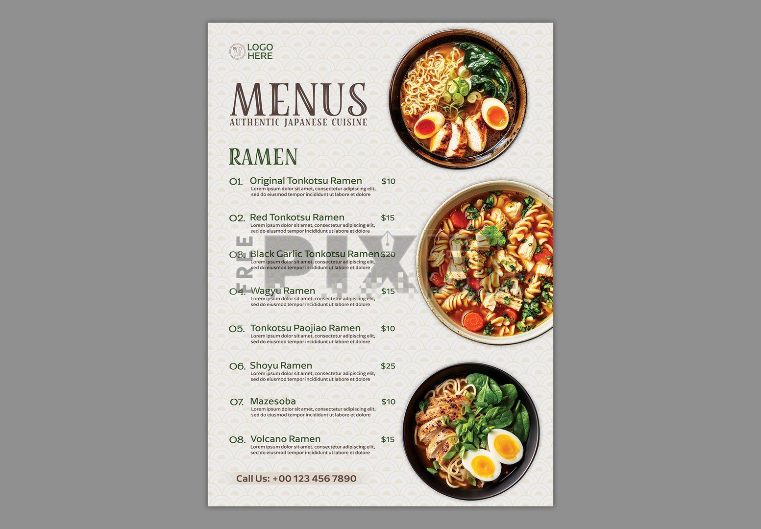 Free Templates - Editable PSD Template | Japanese Ramen Menu Template ...
