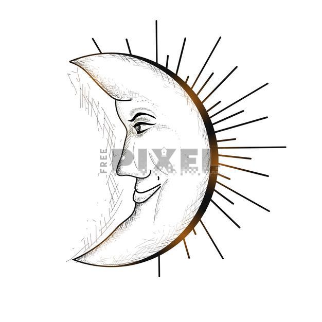 Crescent Moon Illustration Face